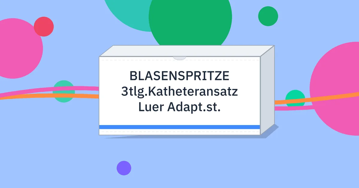 Symbolbild: Packung mit der Aufschrift BLASENSPRITZE 3tlg.Katheteransatz Luer Adapt.st. (PZN 09330696) – Verfügbarkeit und Bezug in Apotheken in Frankfurt am Main