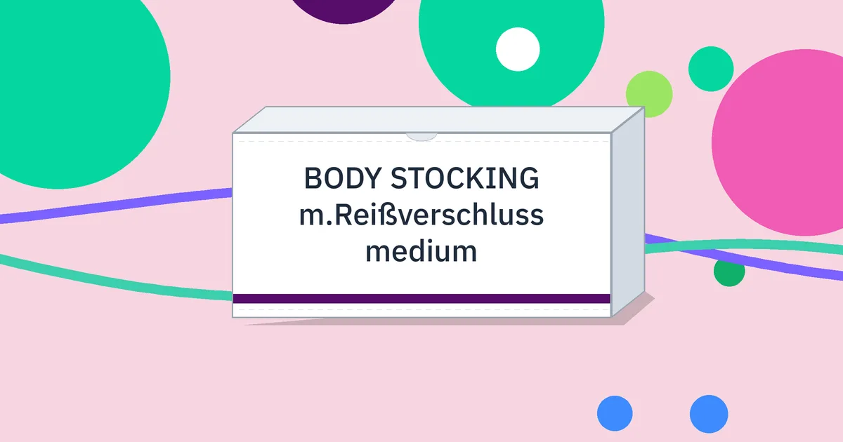 Symbolbild: Packung mit der Aufschrift BODY STOCKING m.Reißverschluss medium (PZN 01232623) – Verfügbarkeit und Bezug in Apotheken in Frankfurt am Main