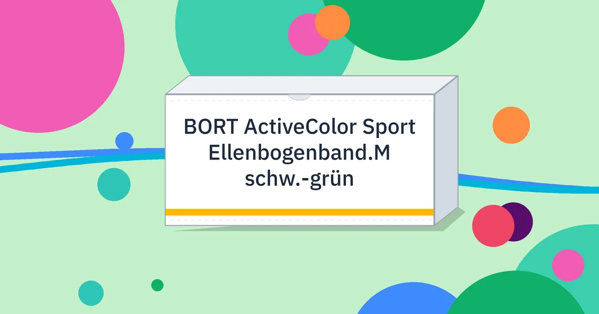 Symbolbild: Packung mit der Aufschrift BORT ActiveColor Sport Ellenbogenband.M schw.-grün (PZN 12573729) – Verfügbarkeit und Bezug in Apotheken in Frankfurt am Main