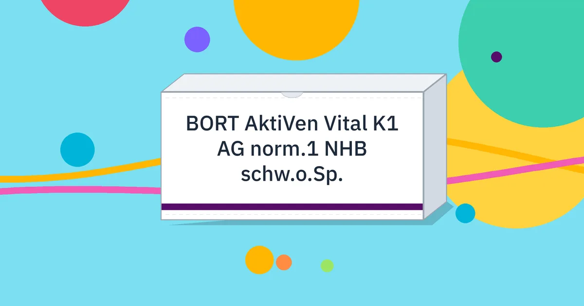 Symbolbild: Packung mit der Aufschrift BORT AktiVen Vital K1 AG norm.1 NHB schw.o.Sp. (PZN 13735507) – Verfügbarkeit und Bezug in Apotheken in Frankfurt am Main