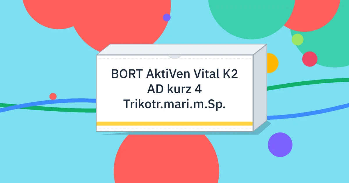 Symbolbild: Packung mit der Aufschrift BORT AktiVen Vital K2 AD kurz 4 Trikotr.mari.m.Sp. (PZN 13727910) – Verfügbarkeit und Bezug in Apotheken in Frankfurt am Main