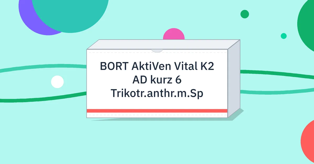 Symbolbild: Packung mit der Aufschrift BORT AktiVen Vital K2 AD kurz 6 Trikotr.anthr.m.Sp (PZN 13728631) – Verfügbarkeit und Bezug in Apotheken in Frankfurt am Main