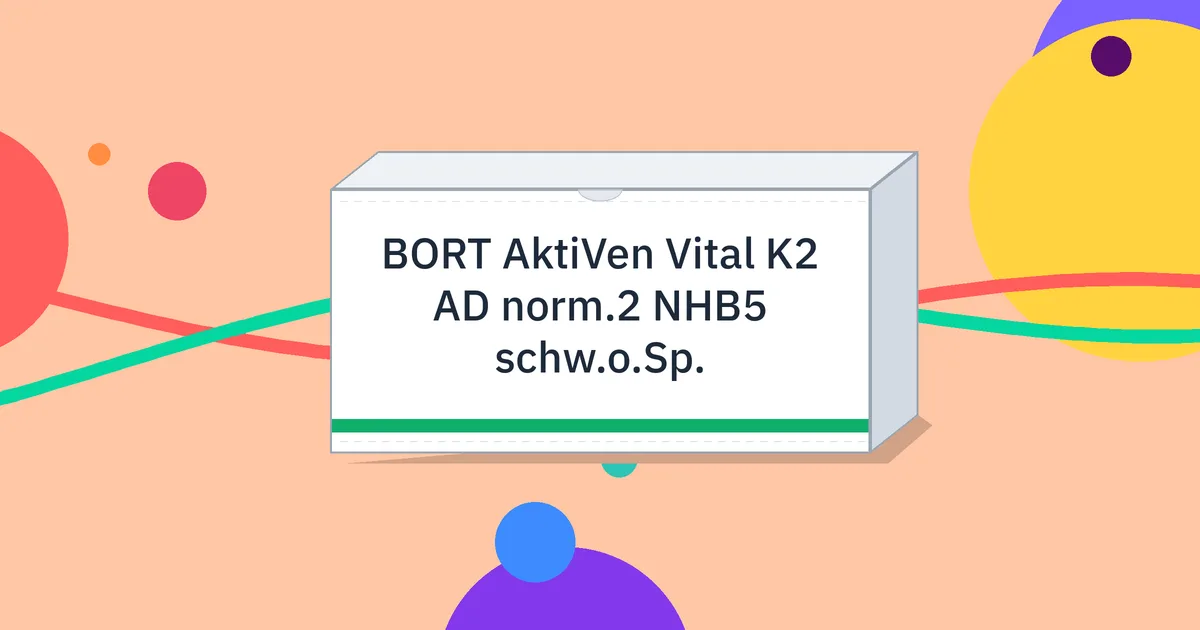 Symbolbild: Packung mit der Aufschrift BORT AktiVen Vital K2 AD norm.2 NHB5 schw.o.Sp. (PZN 17493099) – Verfügbarkeit und Bezug in Apotheken in Frankfurt am Main