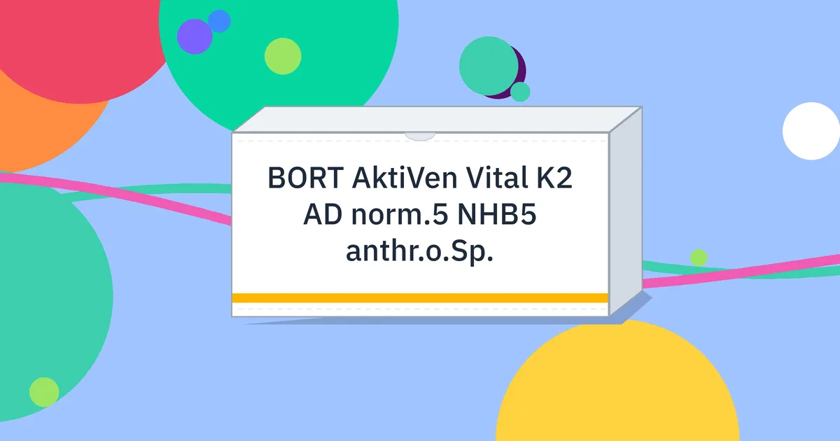 Symbolbild: Packung mit der Aufschrift BORT AktiVen Vital K2 AD norm.5 NHB5 anthr.o.Sp. (PZN 17494868) – Verfügbarkeit und Bezug in Apotheken in Frankfurt am Main