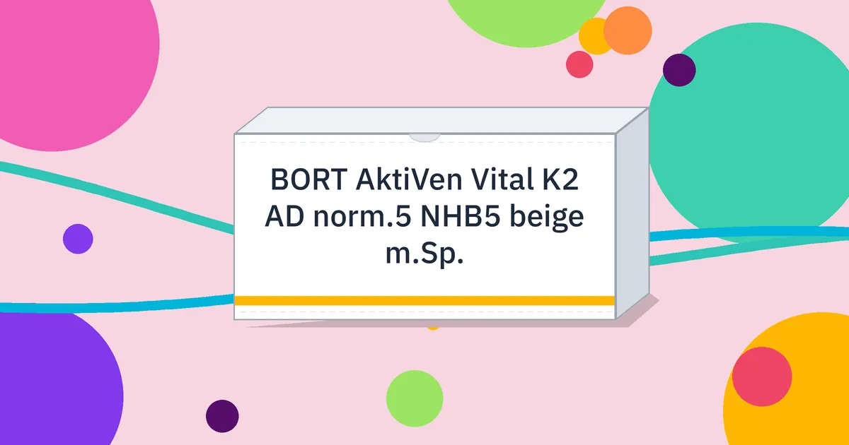 Symbolbild: Packung mit der Aufschrift BORT AktiVen Vital K2 AD norm.5 NHB5 beige m.Sp. (PZN 17494325) – Verfügbarkeit und Bezug in Apotheken in Frankfurt am Main