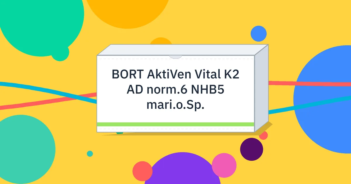Symbolbild: Packung mit der Aufschrift BORT AktiVen Vital K2 AD norm.6 NHB5 mari.o.Sp. (PZN 17494532) – Verfügbarkeit und Bezug in Apotheken in Frankfurt am Main