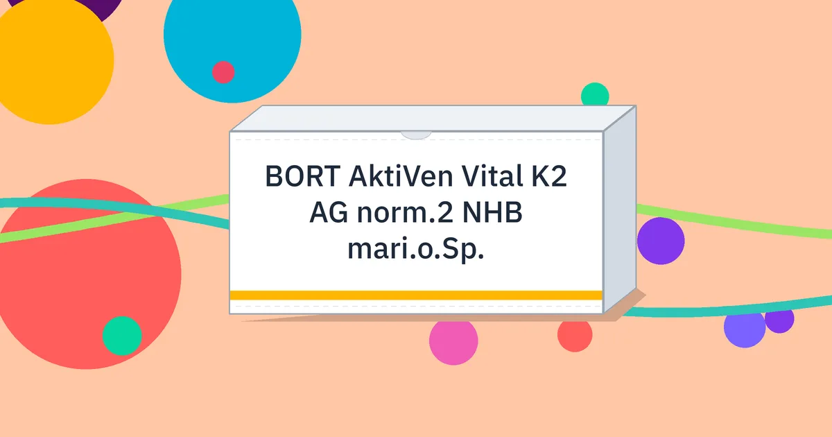 Symbolbild: Packung mit der Aufschrift BORT AktiVen Vital K2 AG norm.2 NHB mari.o.Sp. (PZN 13732762) – Verfügbarkeit und Bezug in Apotheken in Frankfurt am Main