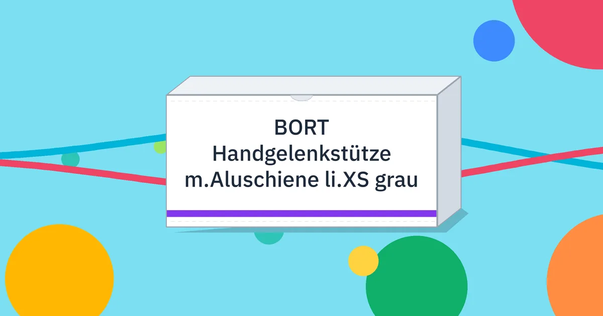 Symbolbild: Packung mit der Aufschrift BORT Handgelenkstütze m.Aluschiene li.XS grau (PZN 17842973) – Verfügbarkeit und Bezug in Apotheken in Frankfurt am Main