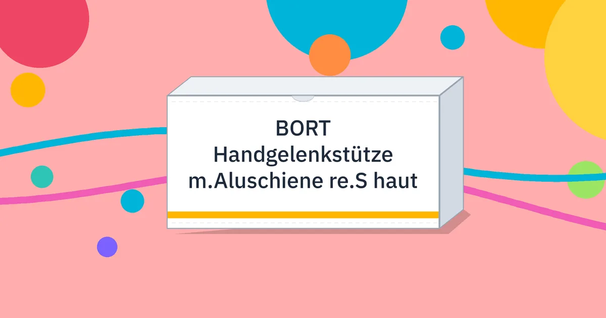 Symbolbild: Packung mit der Aufschrift BORT Handgelenkstütze m.Aluschiene re.S haut (PZN 02688087) – Verfügbarkeit und Bezug in Apotheken in Frankfurt am Main