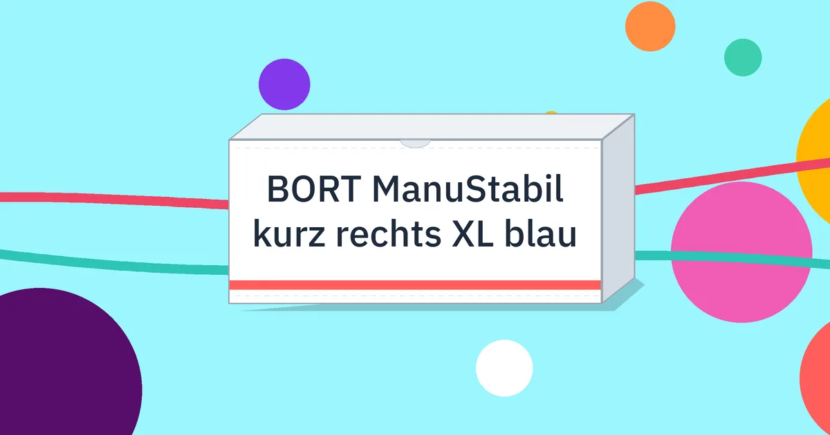 Symbolbild: Packung mit der Aufschrift BORT ManuStabil kurz rechts XL blau (PZN 00824994) – Verfügbarkeit und Bezug in Apotheken in Frankfurt am Main
