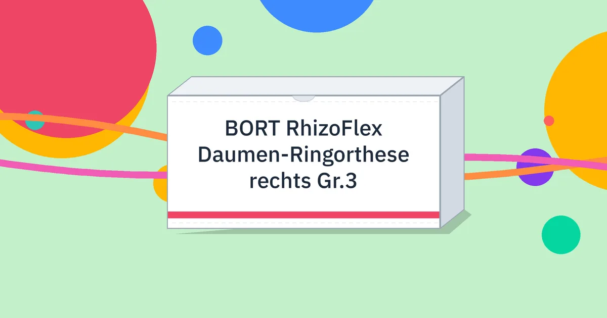 Symbolbild: Packung mit der Aufschrift BORT RhizoFlex Daumen-Ringorthese rechts Gr.3 (PZN 13424204) – Verfügbarkeit und Bezug in Apotheken in Frankfurt am Main