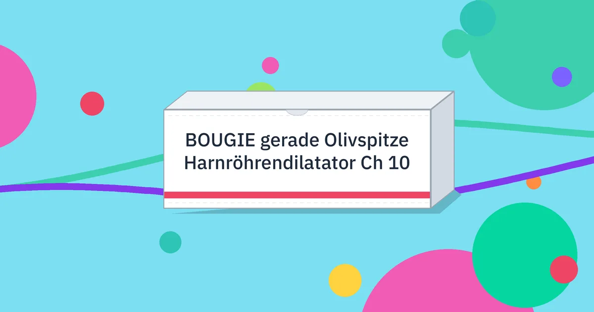 Symbolbild: Packung mit der Aufschrift BOUGIE gerade Olivspitze Harnröhrendilatator Ch 10 (PZN 17509179) – Verfügbarkeit und Bezug in Apotheken in Frankfurt am Main