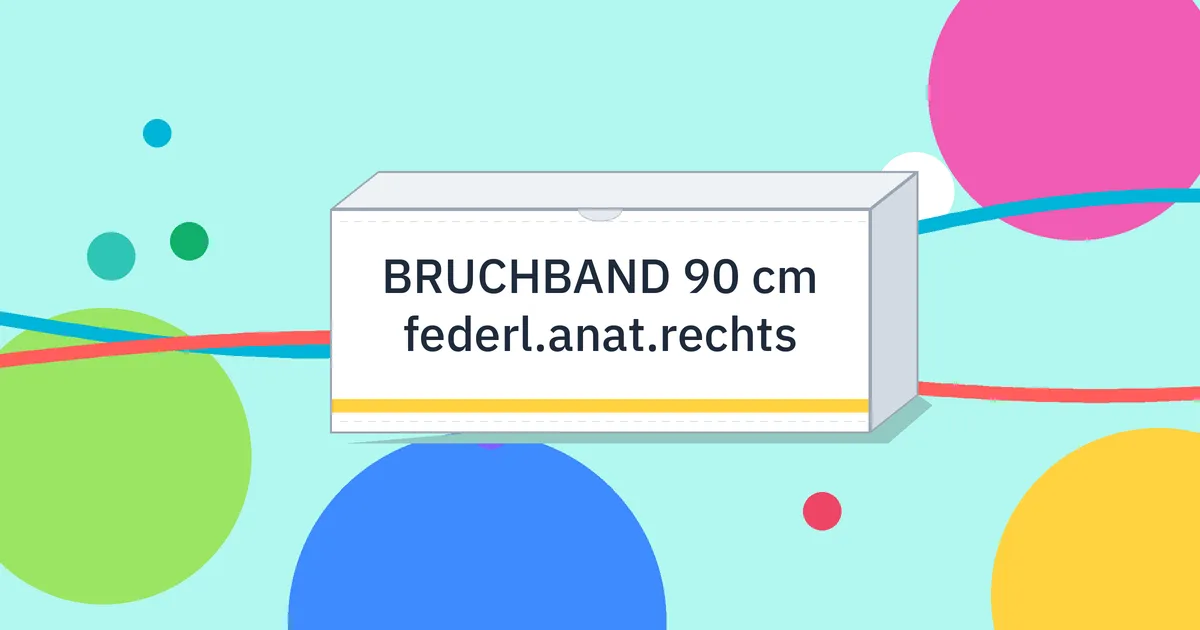 Symbolbild: Packung mit der Aufschrift BRUCHBAND 90 cm federl.anat.rechts (PZN 01961606) – Verfügbarkeit und Bezug in Apotheken in Frankfurt am Main