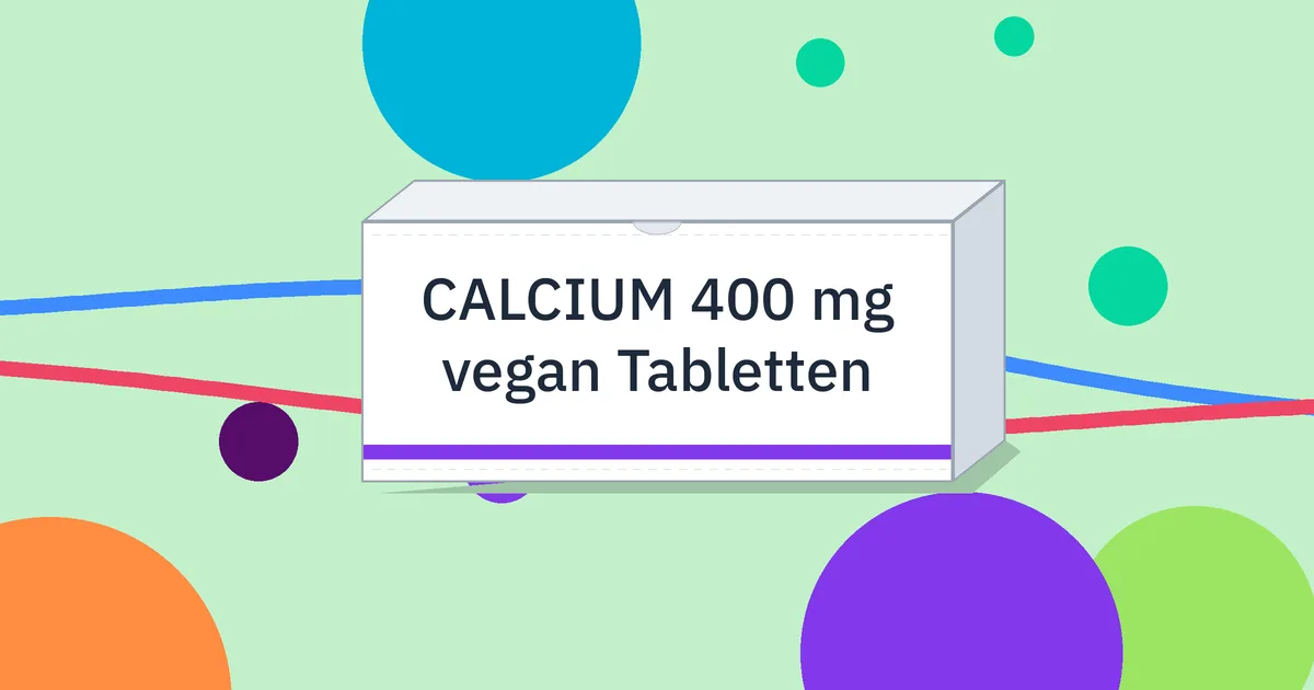 Symbolbild: Packung mit der Aufschrift CALCIUM 400 mg vegan Tabletten (PZN 14347730) – Verfügbarkeit und Bezug in Apotheken in Frankfurt am Main