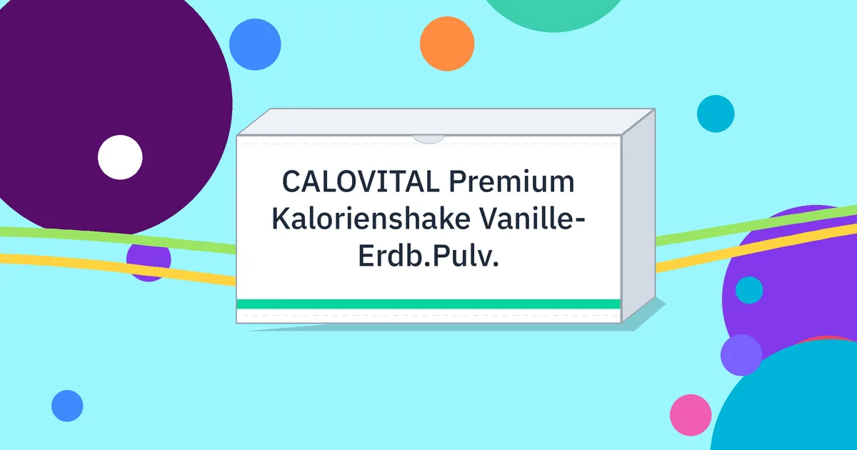 Symbolbild: Packung mit der Aufschrift CALOVITAL Premium Kalorienshake Vanille-Erdb.Pulv. (PZN 19645998) – Verfügbarkeit und Bezug in Apotheken in Frankfurt am Main
