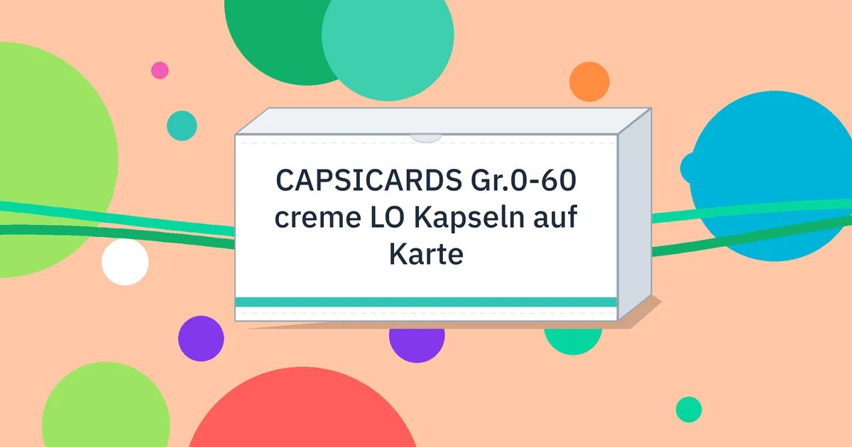 Symbolbild: Packung mit der Aufschrift CAPSICARDS Gr.0-60 creme LO Kapseln auf Karte (PZN 11000084) – Verfügbarkeit und Bezug in Apotheken in Frankfurt am Main