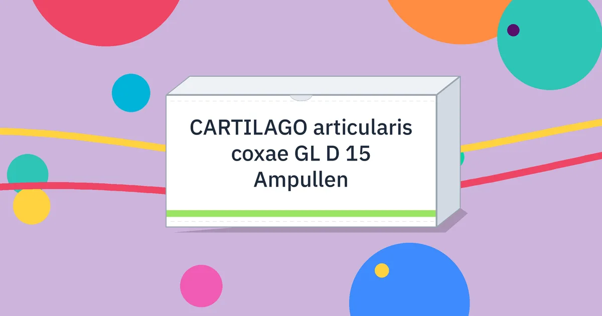 Symbolbild: Packung mit der Aufschrift CARTILAGO articularis coxae GL D 15 Ampullen (PZN 03359463) – Verfügbarkeit und Bezug in Apotheken in Frankfurt am Main
