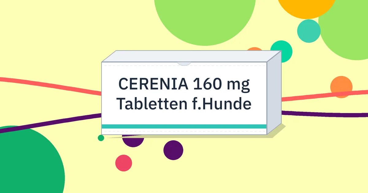 Symbolbild: Packung mit der Aufschrift CERENIA 160 mg Tabletten f.Hunde (PZN 06793071) – Verfügbarkeit und Bezug in Apotheken in Frankfurt am Main