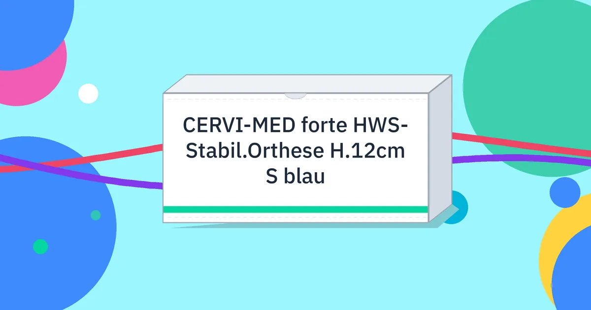 Symbolbild: Packung mit der Aufschrift CERVI-MED forte HWS-Stabil.Orthese H.12cm S blau (PZN 20309722) – Verfügbarkeit und Bezug in Apotheken in Frankfurt am Main