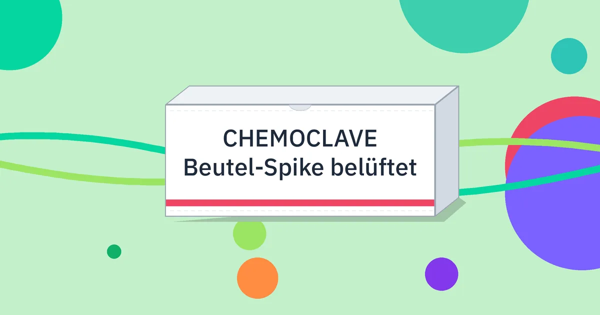 Symbolbild: Packung mit der Aufschrift CHEMOCLAVE Beutel-Spike belüftet (PZN 18499201) – Verfügbarkeit und Bezug in Apotheken in Frankfurt am Main