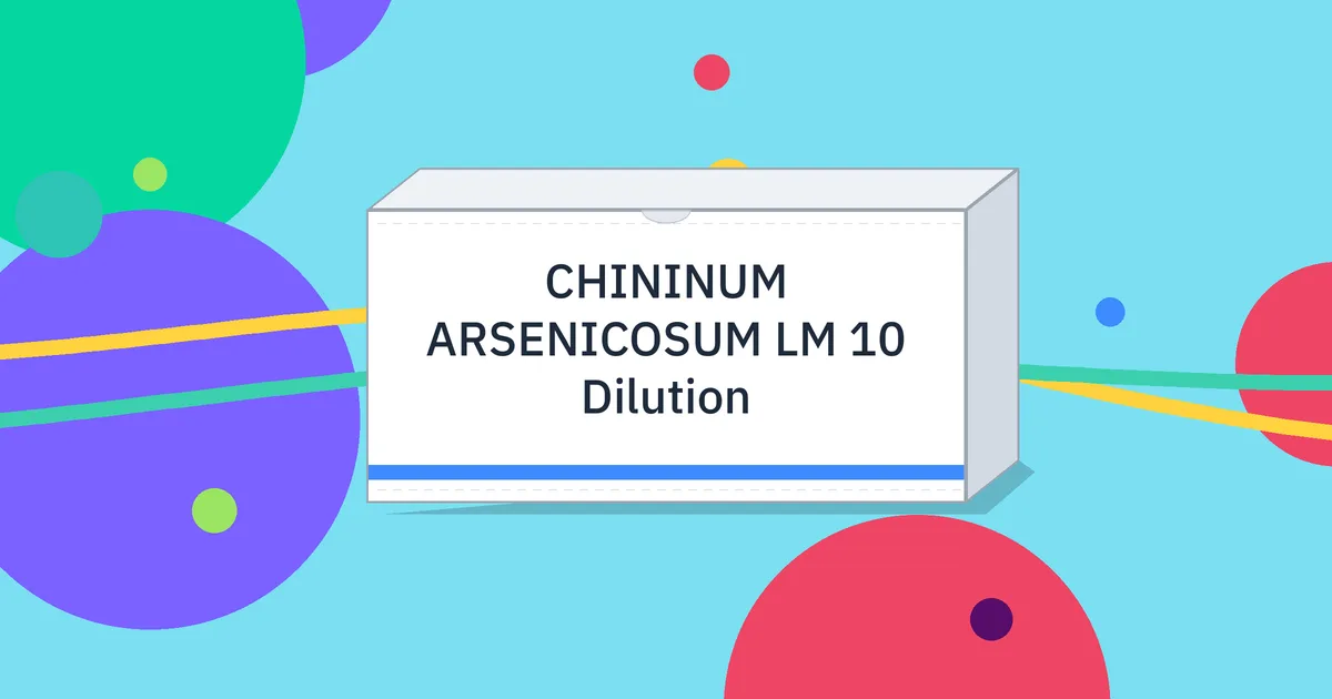 Symbolbild: Packung mit der Aufschrift CHININUM ARSENICOSUM LM 10 Dilution (PZN 12814682) – Verfügbarkeit und Bezug in Apotheken in Frankfurt am Main