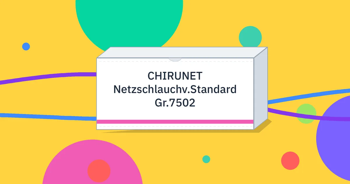 Symbolbild: Packung mit der Aufschrift CHIRUNET Netzschlauchv.Standard Gr.7502 (PZN 08536817) – Verfügbarkeit und Bezug in Apotheken in Frankfurt am Main