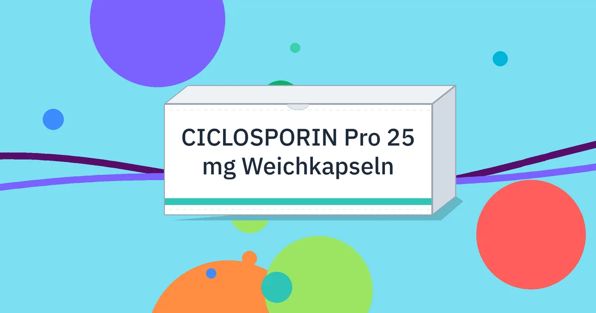 Symbolbild: Packung mit der Aufschrift CICLOSPORIN Pro 25 mg Weichkapseln (PZN 02700753) – Verfügbarkeit und Bezug in Apotheken in Frankfurt am Main