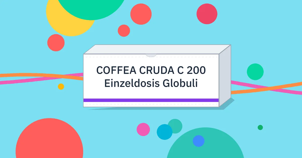 Symbolbild: Packung mit der Aufschrift COFFEA CRUDA C 200 Einzeldosis Globuli (PZN 01940478) – Verfügbarkeit und Bezug in Apotheken in Frankfurt am Main