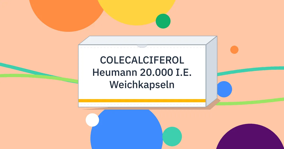 Symbolbild: Packung mit der Aufschrift COLECALCIFEROL Heumann 20.000 I.E. Weichkapseln (PZN 19457044) – Verfügbarkeit und Bezug in Apotheken in Frankfurt am Main