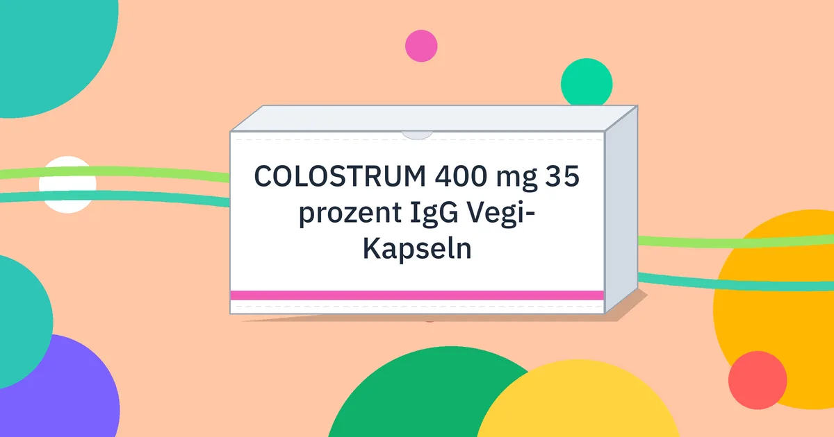 Symbolbild: Packung mit der Aufschrift COLOSTRUM 400 mg 35 prozent IgG Vegi-Kapseln (PZN 20768588) – Verfügbarkeit und Bezug in Apotheken in Frankfurt am Main