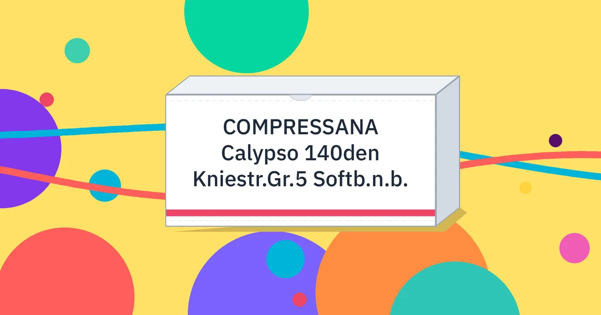 Symbolbild: Packung mit der Aufschrift COMPRESSANA Calypso 140den Kniestr.Gr.5 Softb.n.b. (PZN 11218185) – Verfügbarkeit und Bezug in Apotheken in Frankfurt am Main