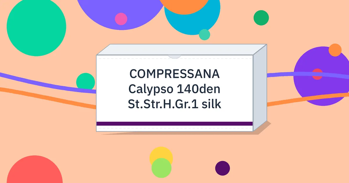 Symbolbild: Packung mit der Aufschrift COMPRESSANA Calypso 140den St.Str.H.Gr.1 silk (PZN 07720140) – Verfügbarkeit und Bezug in Apotheken in Frankfurt am Main