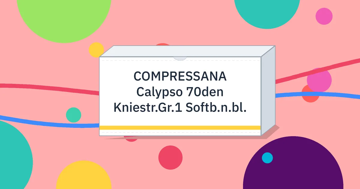 Symbolbild: Packung mit der Aufschrift COMPRESSANA Calypso 70den Kniestr.Gr.1 Softb.n.bl. (PZN 07719562) – Verfügbarkeit und Bezug in Apotheken in Frankfurt am Main