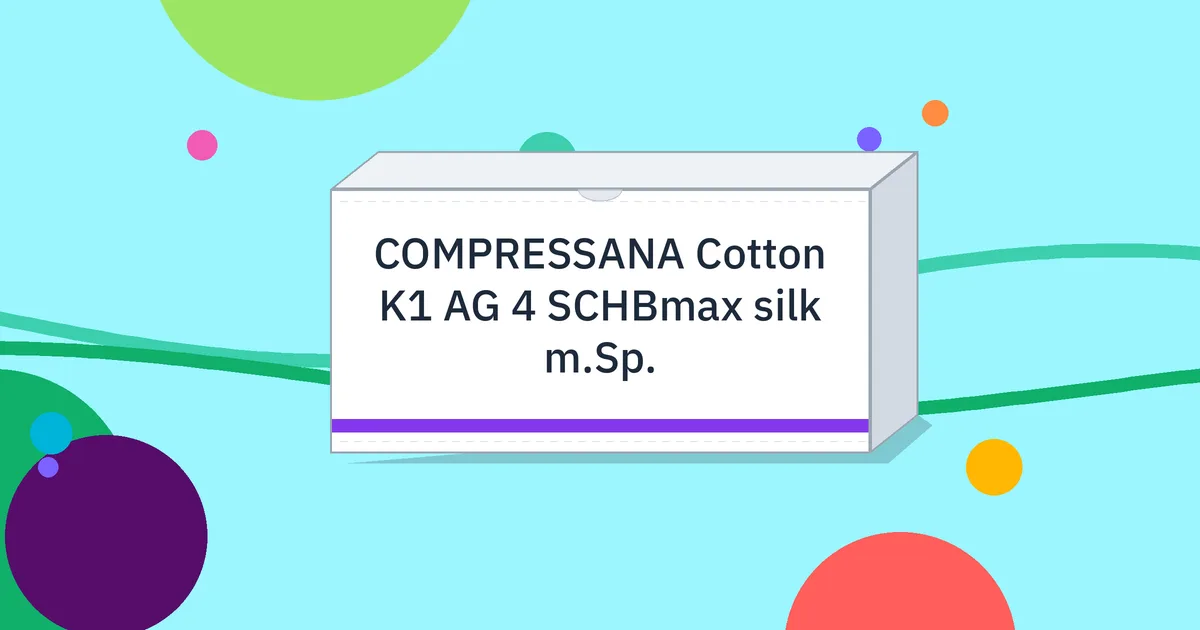 Symbolbild: Packung mit der Aufschrift COMPRESSANA Cotton K1 AG 4 SCHBmax silk m.Sp. (PZN 16959791) – Verfügbarkeit und Bezug in Apotheken in Frankfurt am Main