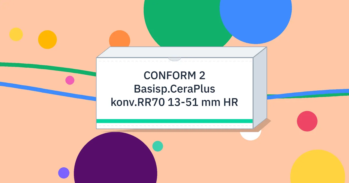 Symbolbild: Packung mit der Aufschrift CONFORM 2 Basisp.CeraPlus konv.RR70 13-51 mm HR (PZN 11349680) – Verfügbarkeit und Bezug in Apotheken in Frankfurt am Main