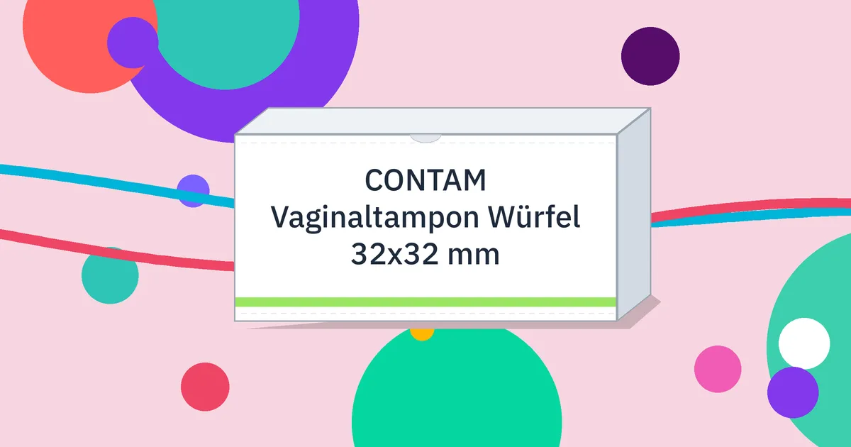 Symbolbild: Packung mit der Aufschrift CONTAM Vaginaltampon Würfel 32x32 mm (PZN 10796939) – Verfügbarkeit und Bezug in Apotheken in Frankfurt am Main