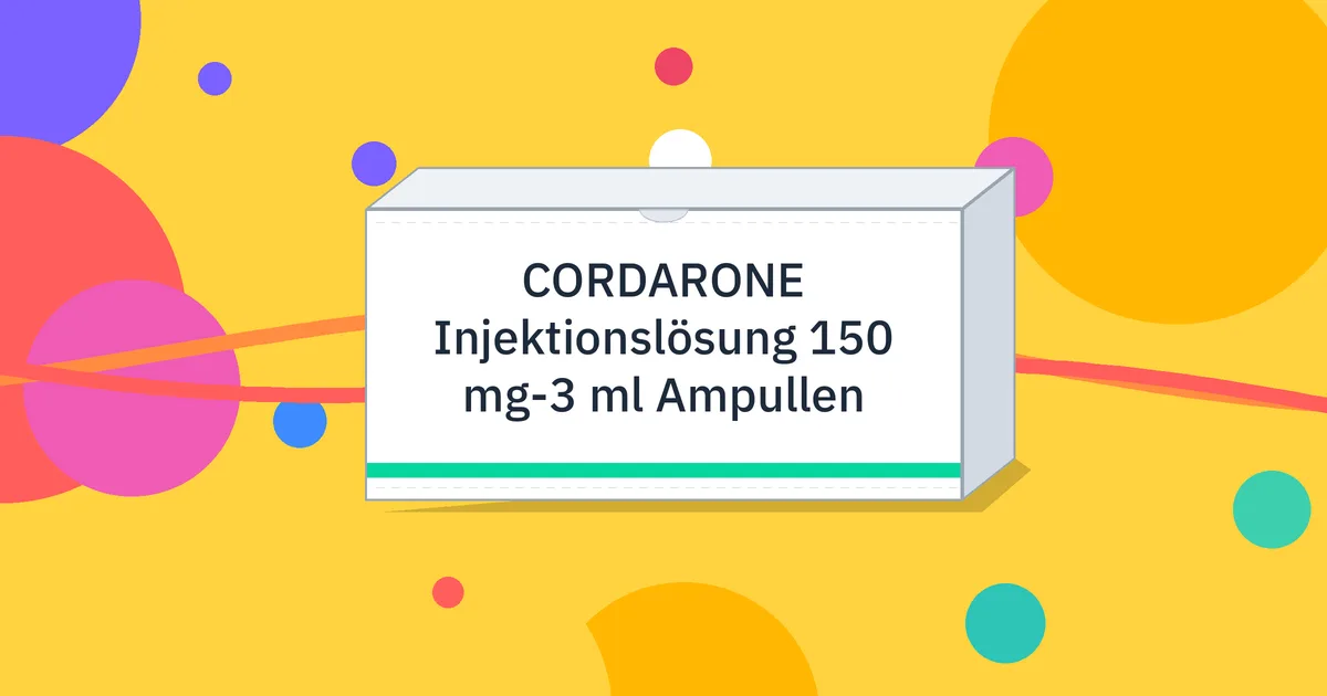 Symbolbild: Packung mit der Aufschrift CORDARONE Injektionslösung 150 mg-3 ml Ampullen (PZN 18758192) – Verfügbarkeit und Bezug in Apotheken in Frankfurt am Main
