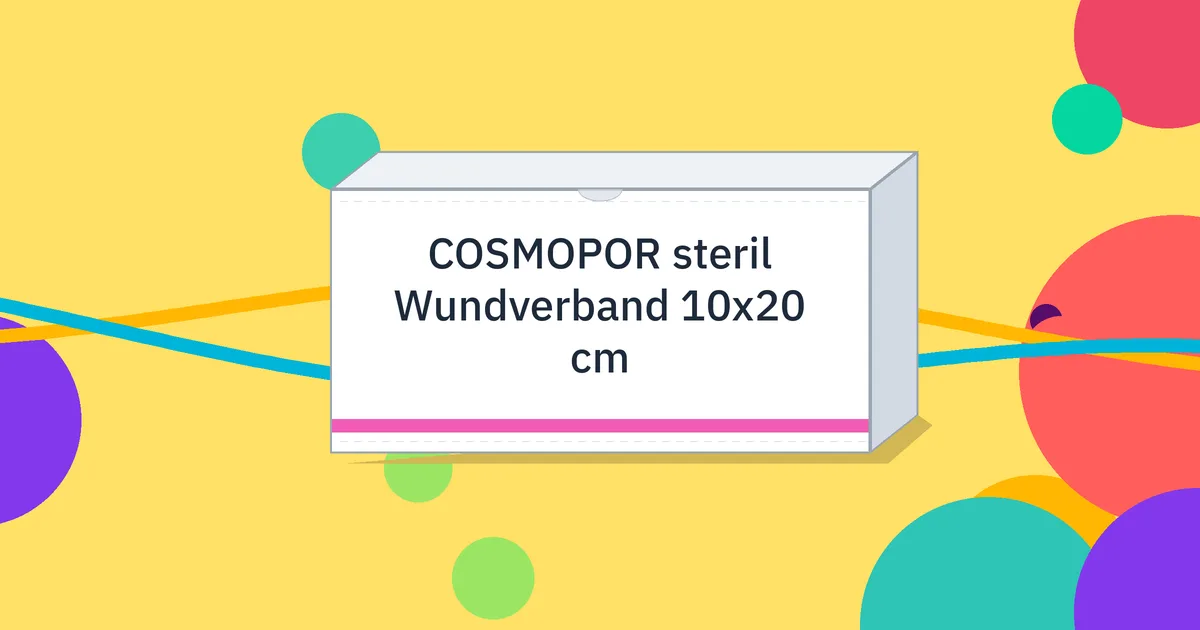 Symbolbild: Packung mit der Aufschrift COSMOPOR steril Wundverband 10x20 cm (PZN 20101789) – Verfügbarkeit und Bezug in Apotheken in Frankfurt am Main