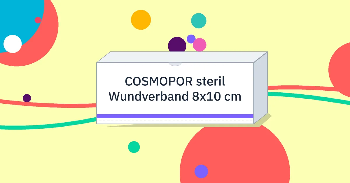 Symbolbild: Packung mit der Aufschrift COSMOPOR steril Wundverband 8x10 cm (PZN 17583218) – Verfügbarkeit und Bezug in Apotheken in Frankfurt am Main