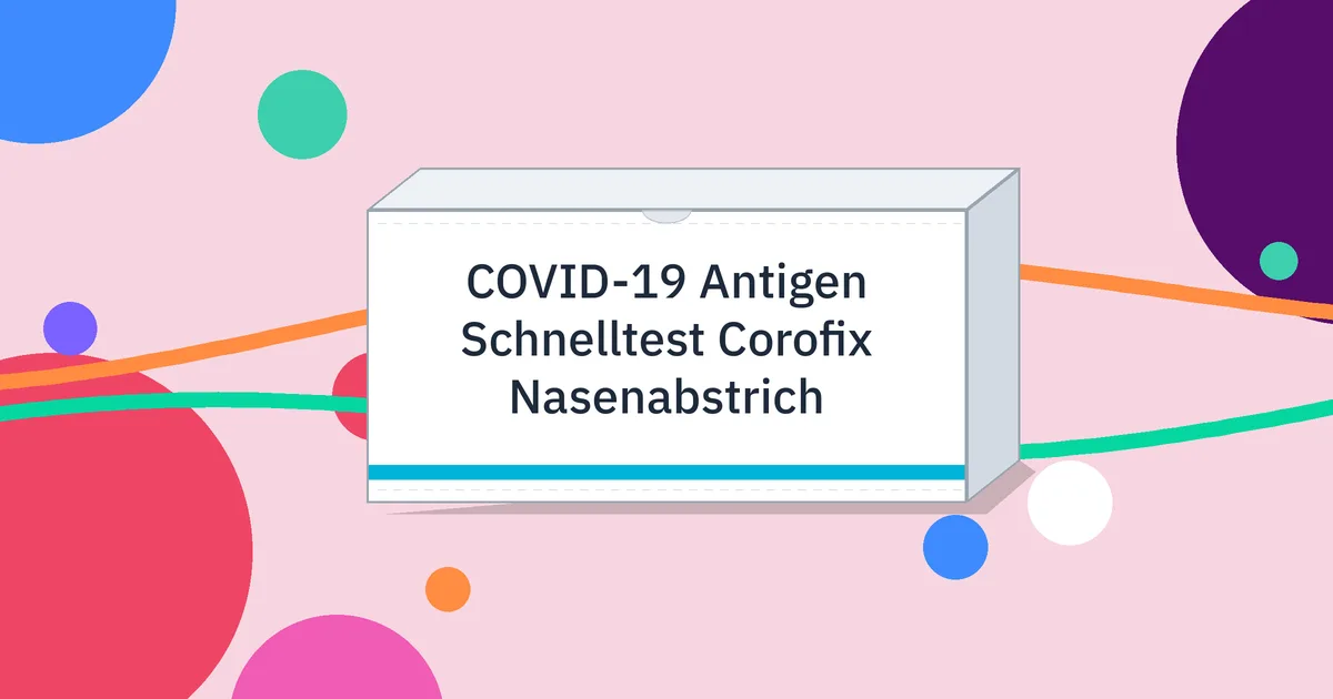 Symbolbild: Packung mit der Aufschrift COVID-19 Antigen Schnelltest Corofix Nasenabstrich (PZN 16910282) – Verfügbarkeit und Bezug in Apotheken in Frankfurt am Main