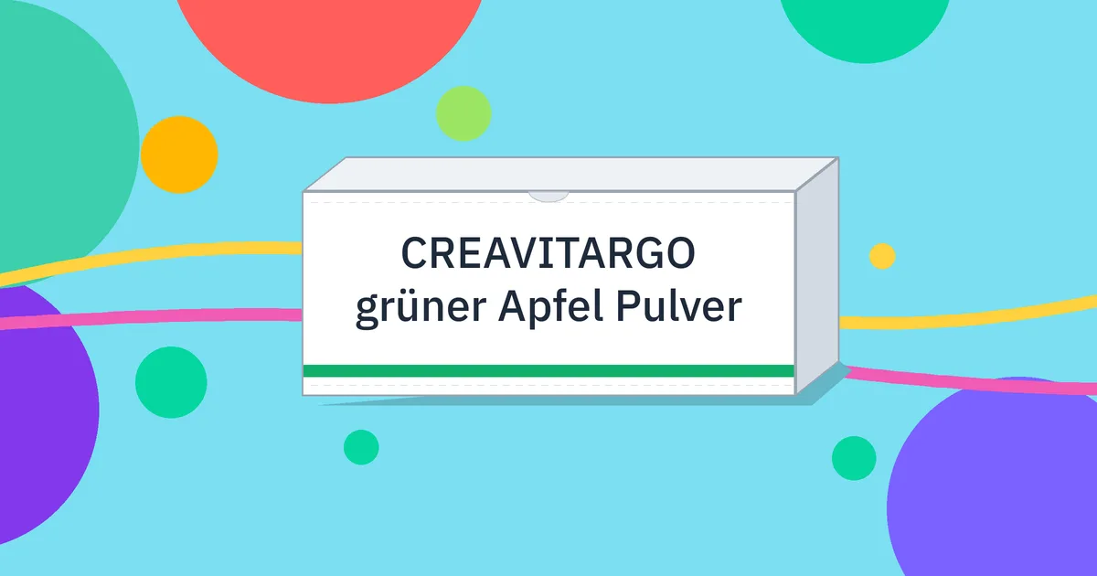 Symbolbild: Packung mit der Aufschrift CREAVITARGO grüner Apfel Pulver (PZN 12896740) – Verfügbarkeit und Bezug in Apotheken in Frankfurt am Main