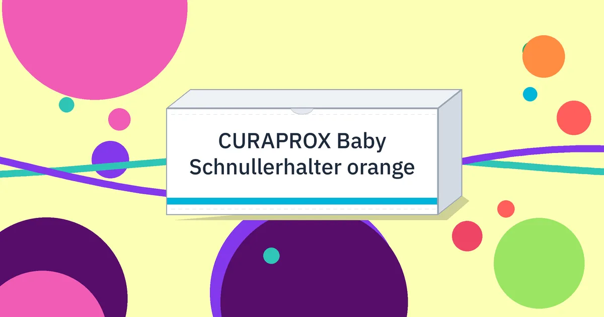 Symbolbild: Packung mit der Aufschrift CURAPROX Baby Schnullerhalter orange (PZN 16587800) – Verfügbarkeit und Bezug in Apotheken in Frankfurt am Main