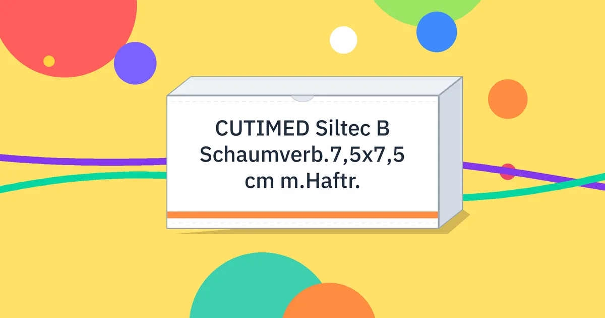 Symbolbild: Packung mit der Aufschrift CUTIMED Siltec B Schaumverb.7,5x7,5 cm m.Haftr. (PZN 13901070) – Verfügbarkeit und Bezug in Apotheken in Frankfurt am Main