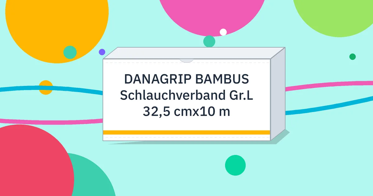 Symbolbild: Packung mit der Aufschrift DANAGRIP BAMBUS Schlauchverband Gr.L 32,5 cmx10 m (PZN 18368551) – Verfügbarkeit und Bezug in Apotheken in Frankfurt am Main