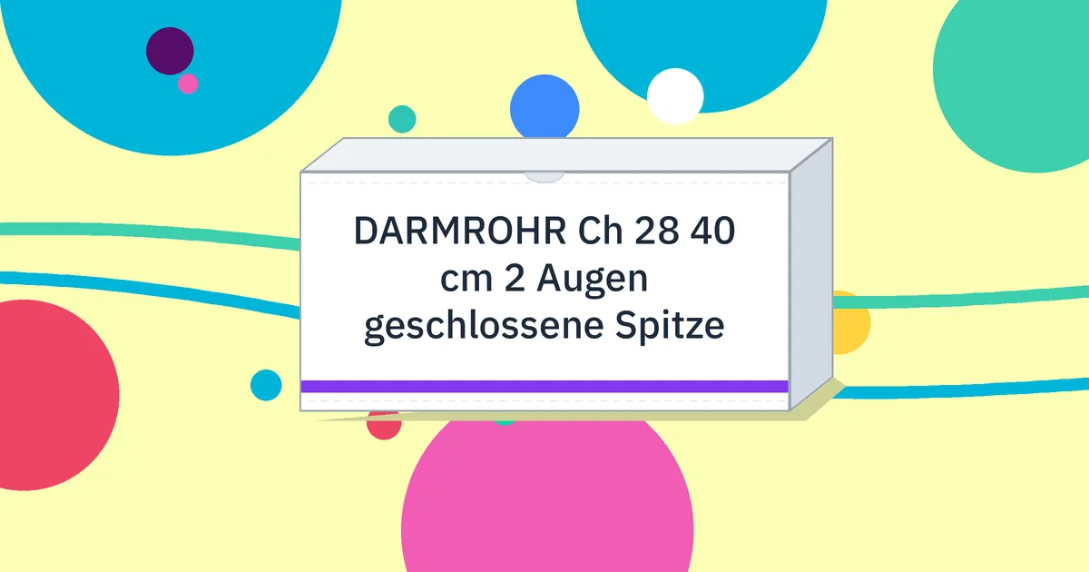Symbolbild: Packung mit der Aufschrift DARMROHR Ch 28 40 cm 2 Augen geschlossene Spitze (PZN 02100042) – Verfügbarkeit und Bezug in Apotheken in Frankfurt am Main