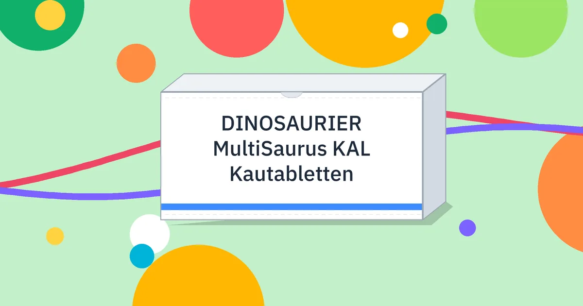 Symbolbild: Packung mit der Aufschrift DINOSAURIER MultiSaurus KAL Kautabletten (PZN 13894884) – Verfügbarkeit und Bezug in Apotheken in Frankfurt am Main