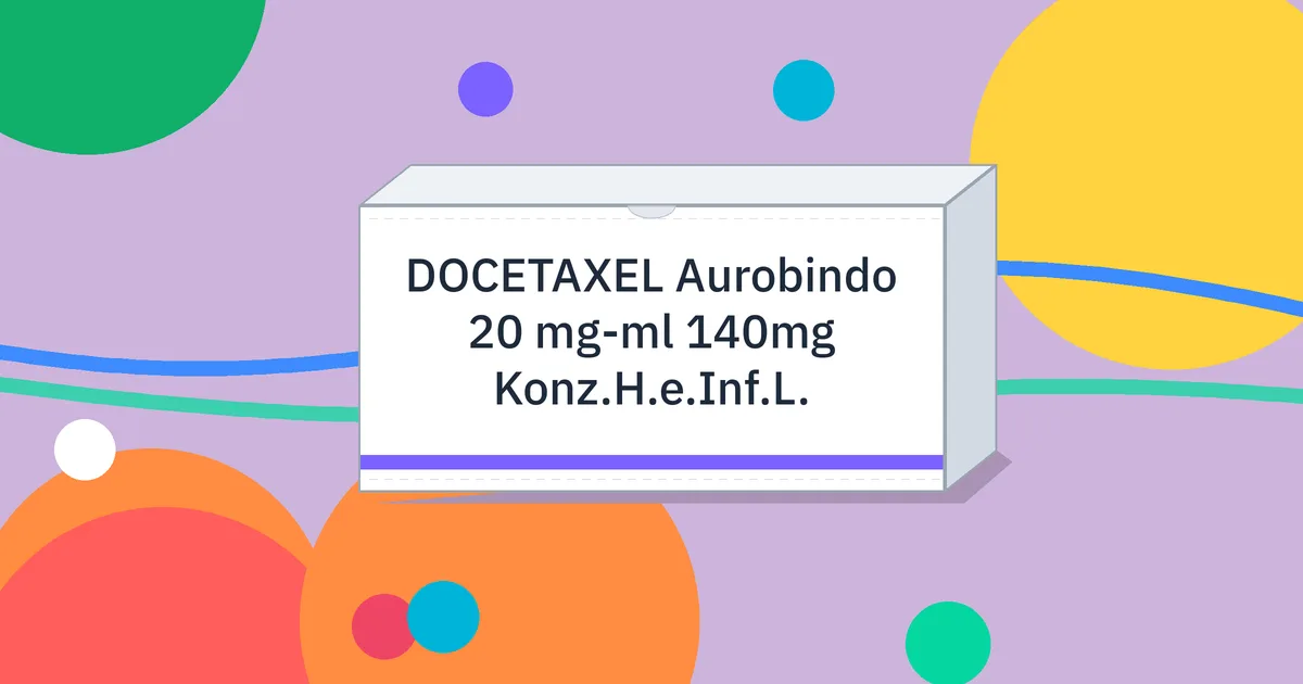 Symbolbild: Packung mit der Aufschrift DOCETAXEL Aurobindo 20 mg-ml 140mg Konz.H.e.Inf.L. (PZN 11354209) – Verfügbarkeit und Bezug in Apotheken in Frankfurt am Main