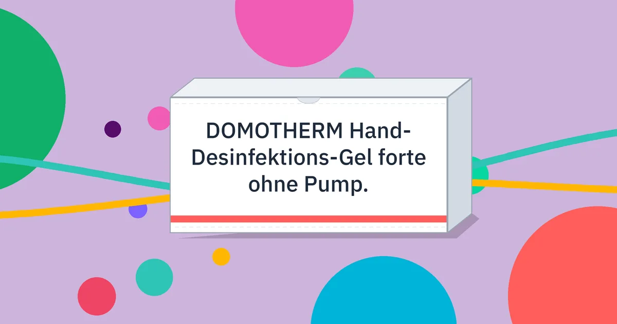 Symbolbild: Packung mit der Aufschrift DOMOTHERM Hand-Desinfektions-Gel forte ohne Pump. (PZN 19720464) – Verfügbarkeit und Bezug in Apotheken in Frankfurt am Main