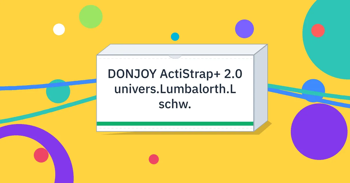 Symbolbild: Packung mit der Aufschrift DONJOY ActiStrap+ 2.0 univers.Lumbalorth.L schw. (PZN 20571147) – Verfügbarkeit und Bezug in Apotheken in Frankfurt am Main