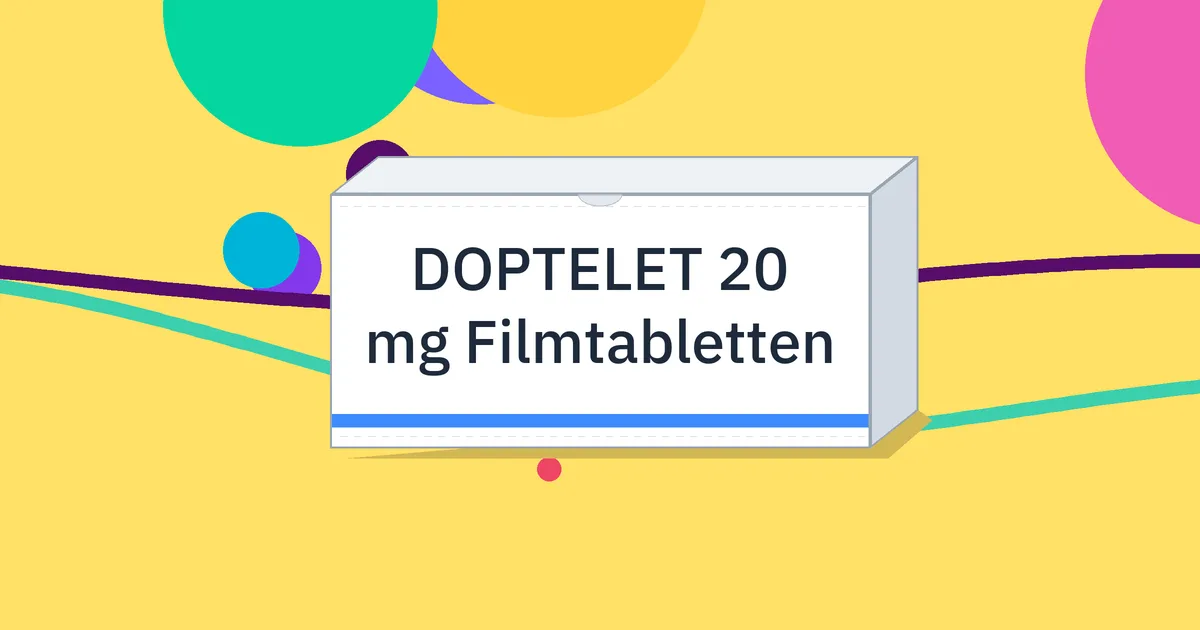 Symbolbild: Packung mit der Aufschrift DOPTELET 20 mg Filmtabletten (PZN 18046899) – Verfügbarkeit und Bezug in Apotheken in Frankfurt am Main